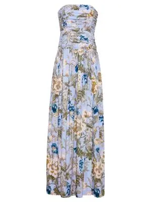 Cara Cara Floral Print Ruched Maxi Gown - Blue