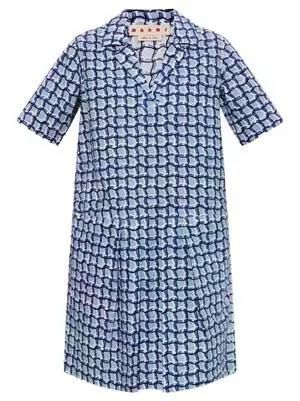 Marni Geometric Print V-neck Mini Dress - Blue