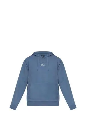 EA7 Logo Print Drawstring Hoodie - Blue