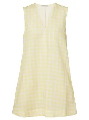 Asceno Gingham Linen And Cotton Mini Dress - Yellow