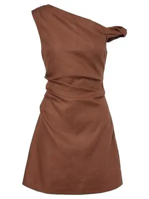 SIR. Asymmetric Linen Minidress - Brown