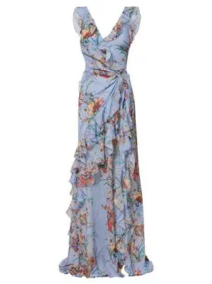 Etro Printed Ruffled Maxi Dress - Blue