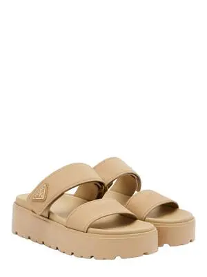 Prada Leather Platform Sandals - Beige