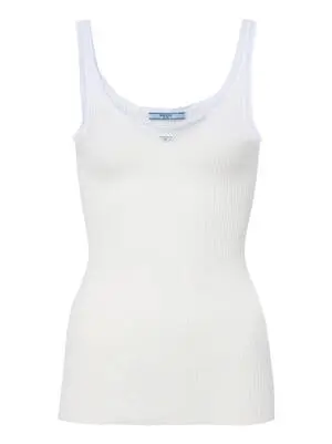 Prada Ribbed-knit Cotton Tank Top With Lace Trim - White