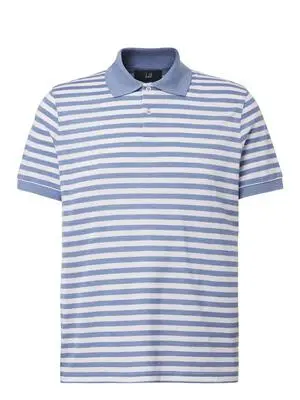 Dunhill Striped Silk And Cotton Polo Shirt - Blue