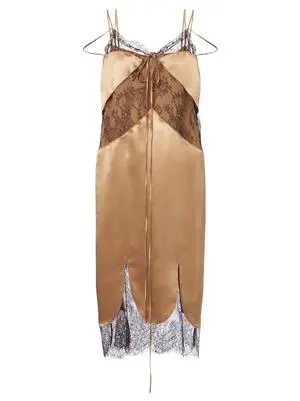 FERRAGAMO Lace-trimmed Midi Dress - Brown