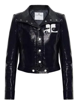 COURREGES Courrèges Logo Leather Jacket Navy Blue