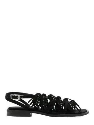 Ash Panic Studded Fringed Slingback Sandals - Black