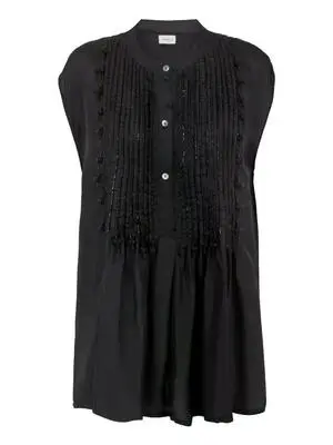 PARAH Embellished Band Collar Sleeveless Shirt - Black