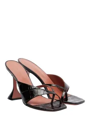 Amina Muaddi Shiona Croc-effect Leather Mules - Brown