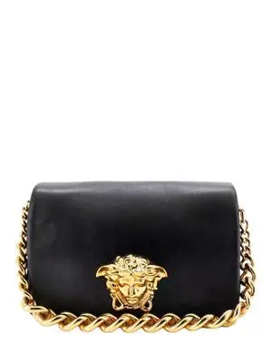 Versace Palazzo Medusa Flap Leather Shoulder Bag - Black