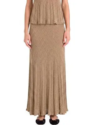 TWINSET Twinset Long Pleated Linen-Blend Knit Skirt Green