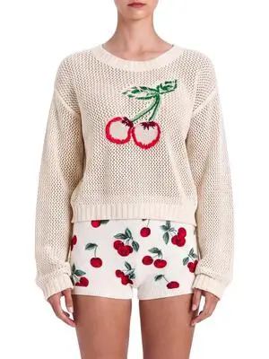TWINSET Embellished Knit Sweater With Cherry Motif - Beige