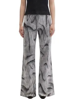 MARGHERITA MACCAPANI Printed Organic Cotton Blend Flared Trousers - Black