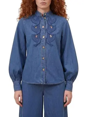 Zimmermann Embroidered Cotton Denim Shirt - Blue