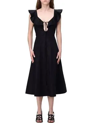TWINSET Ruffled V-neck Midi Dress - Black
