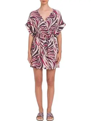 TWINSET U & B Printed Lurex Jersey V-neck Mini Dress - Multicolor