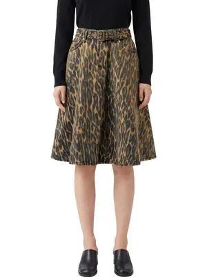 GANNI Animal Print Flared Organic Cotton Skirt - Multicolor
