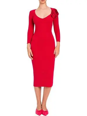 TWINSET Ribbed Jersey Midi Dress With Floral Appliqu - Fuchsia