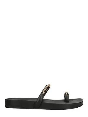 Dolce Vita Sayah Leather Flat Sandals With Gold-tone Hardware - Black