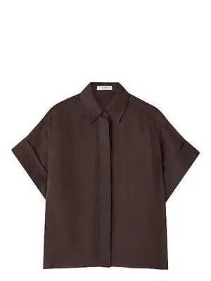 JOSEPH Ramie Blouse With Classic Collar And Short Sleeves - Espresso
