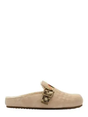Burberry Shearling-lined Embossed Check Clogs - Blonde Beige
