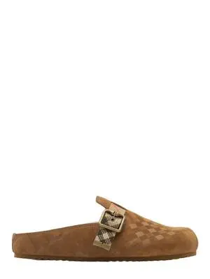 Burberry Shearling-lined Embossed Check Clogs - Jute Beige