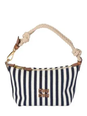 Miu Miu Miu Miu Striped Cotton And Leather Pouch Blue