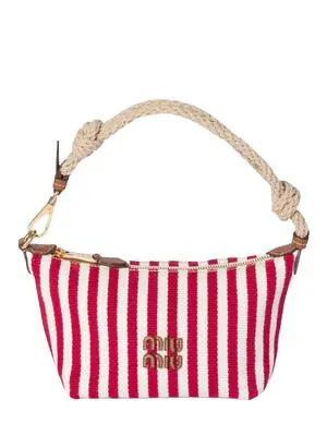 Miu Miu Striped Cotton And Leather Pouch - Red
