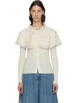 Sea Wanda Cardigan With Removable Tiered Capelet - White