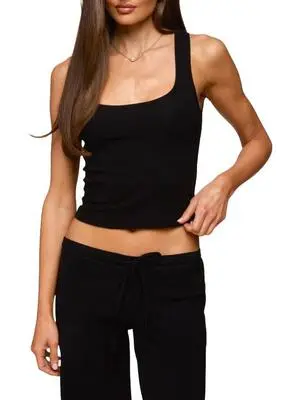EDIKTED Ribbed Scoop Neck Cropped Tank - Black