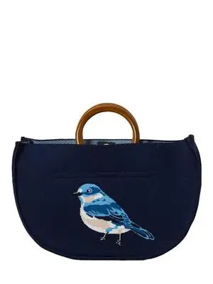 UNCOMMON GOODS Embroidered Bird Handbag With Resin Handles - Bluebird
