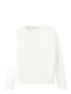 Mango Fine Knit Crewneck Cardigan - Ecru