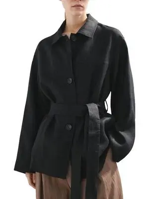 Mango Belted Linen Jacket - Black