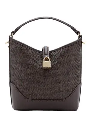 Mango Small Raffia Bucket Bag With Gold Tone Clasp - Chocolate