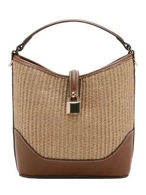 Mango Contrasting Canvas & Faux Bucket Bag - Leather