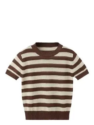 MANGO MANGO Striped Cropped Fine Knit Sweater