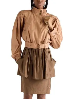 Chloé Crop Gathered Cotton Poplin Jacket - Reef Shell