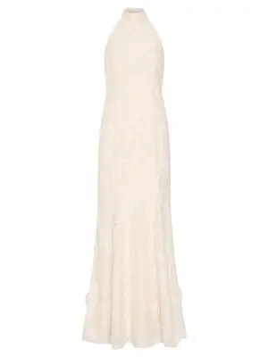 MILLY Josefina Embroidered Halterneck Maxi Dress - Ecru