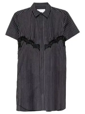 Sacai Poplin Dress With Lace Trim - Blue