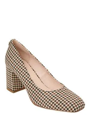 Jack Rogers Lenora Houndstooth Block Heel Pumps - Brown Multi