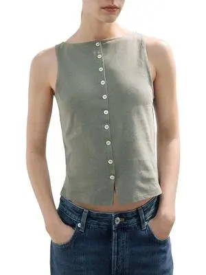 Mango Sleeveless Button-front Tank Top - Grey