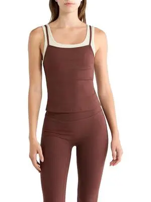 Year Of Ours Ribbed Layered Tank - Chocolate/shell