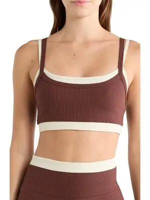 Year Of Ours Layered Rib Sports Bra - Chocolate/shell