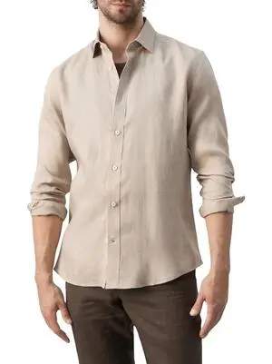 Mango X Casper Ruud Regular Fit Linen Button-up Shirt - Sand