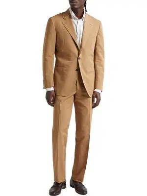 J. MUESER Waverly Tapered Sueded Cotton & Linen Suit - Tan