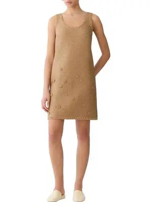 Lafayette 148 New York Floral Appliqué Raffia Effect Tank Dress - Teak