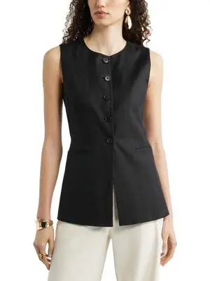 Nordstrom Linen Blend Longline Vest - Black