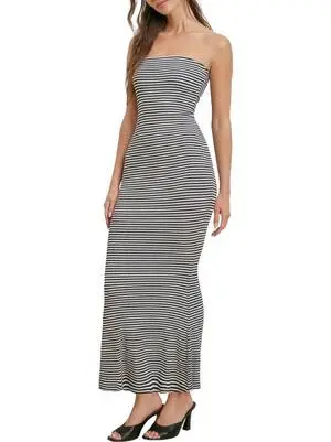 FAVORITE DAUGHTER The Clean Slate Stripe Strapless Maxi Dress - Black/white Stripe