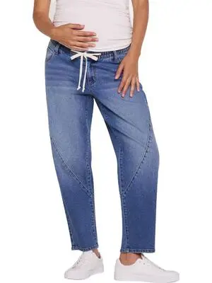Motherhood Maternity Drawstring Pull-on Barrel Leg Jeans - Medium Wash